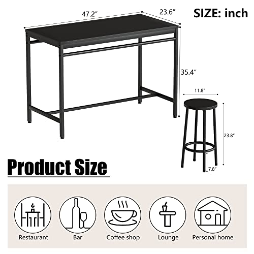 Hooseng Kitchen Table and Chairs for 4, Industrial 5 Piece Dining Room Set, Counter Height for 35.4'', Bar Table with 4 Stools for Home, Breakfast Nook, Restaurant, Pub, Black