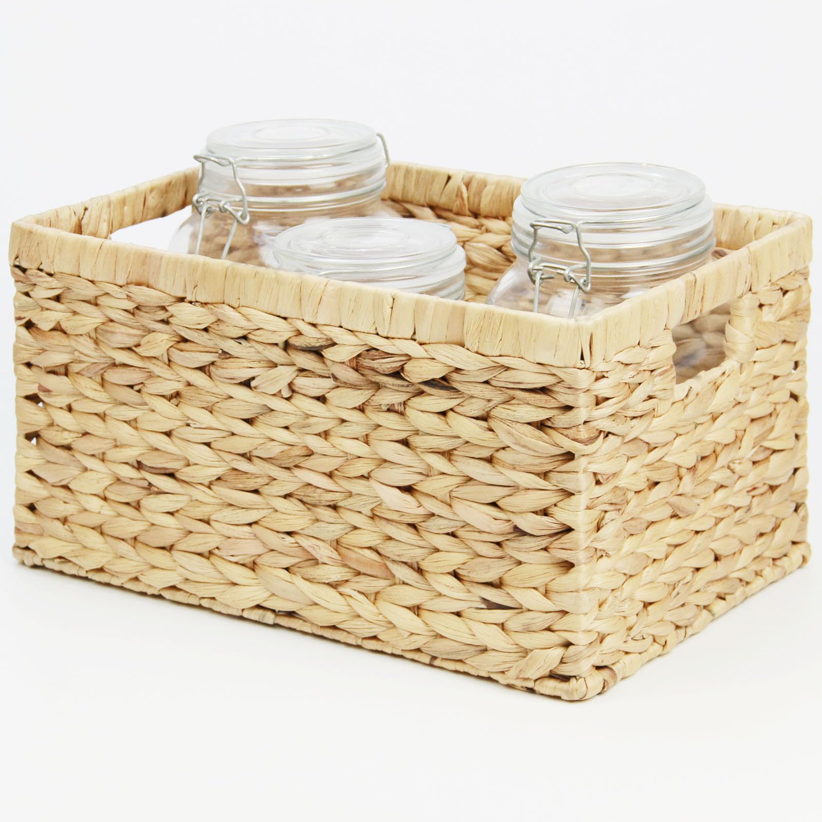 Casaphoria large Square Irregular Hyacinth Storage Baskets Natural Hand Woven Water Hyacinth Basket Durable Trapezoid Sundries Baskets with Built-in Wooden Handles Funnel Basket,2-Pack