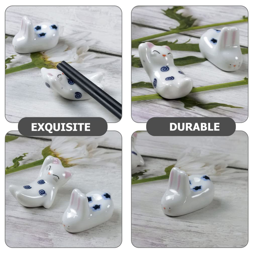 BESPORTBLE 3pcs Table Setting Chopstick Rest Rack Utensil Cutlery Pillow Rest for Chopsticks Easter Chopsticks Holder Miniature Cat Ceramic Rabbit Miniature Spoon Rest Cartoon Ceramics White
