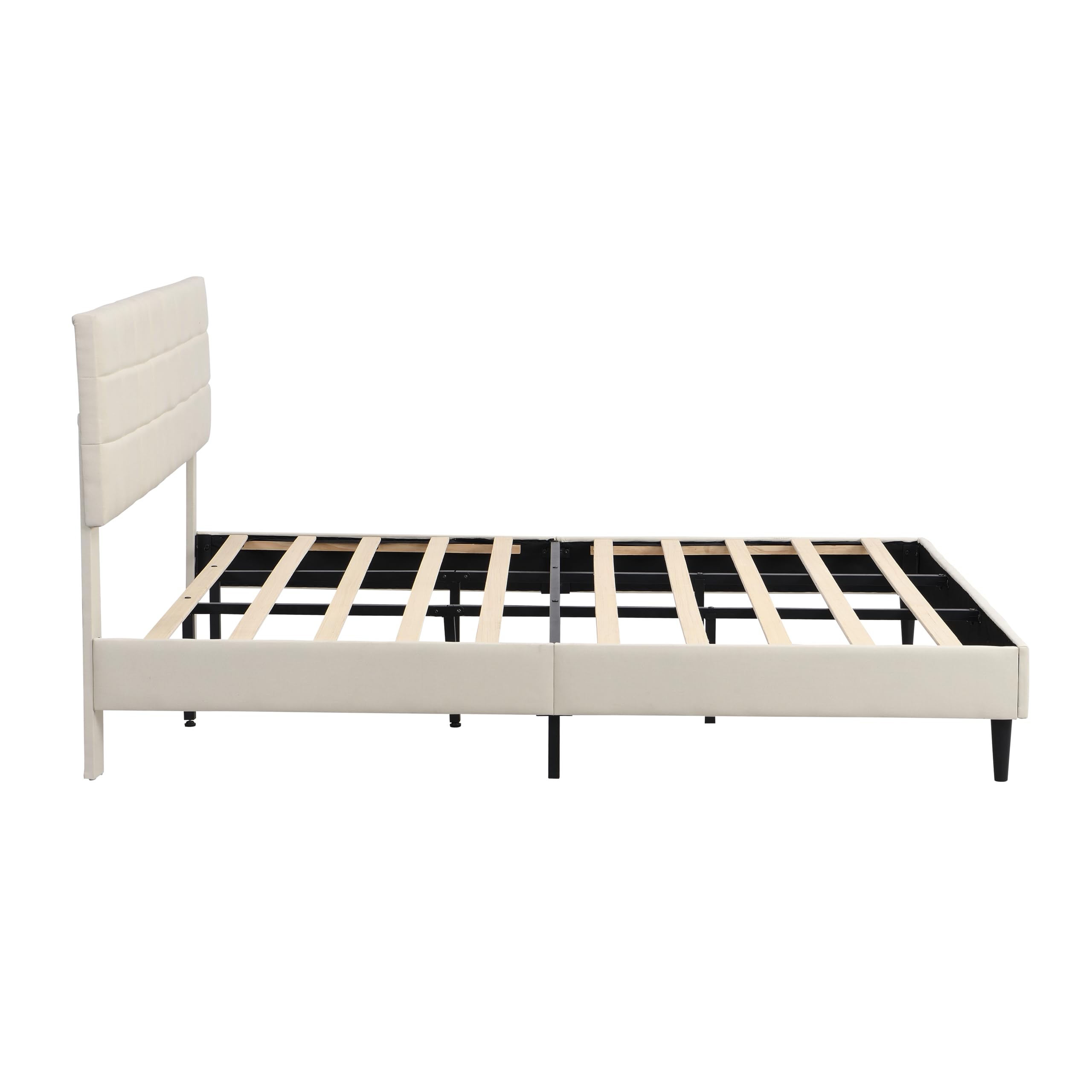 Jintop King Size Platform Bed Frame with Fabric Upholstered Headboard and Wooden Slats,No Box Spring Needed,Easy Assembly, Bedroom Furniture for Teens & Adults,Dark Beige