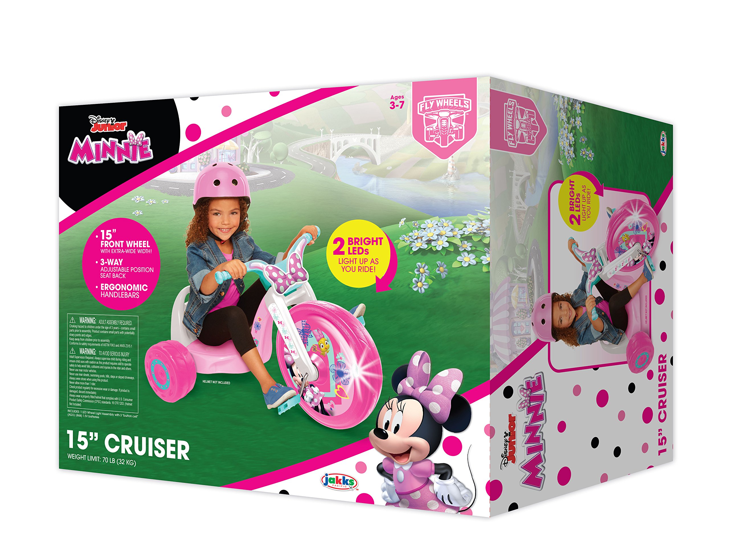 Fly Wheels Minnie 15"Junior Cruiser, 1 Ride-on, Ages 3-7, Pink/White, 20" W x 22.5" H x 32.83" L