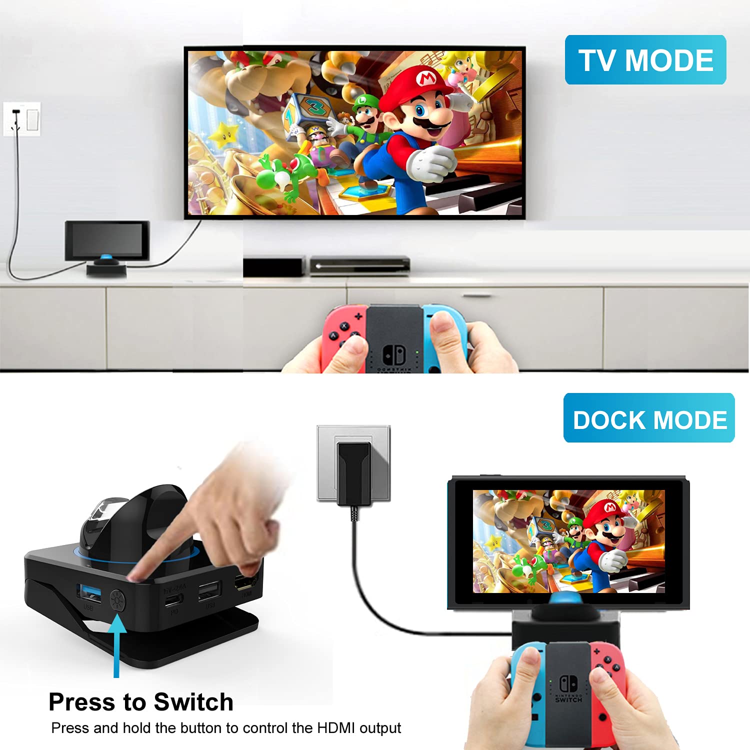 Kkf Switch Dock, 4K HDMI Nintendo Switch Docking Station for TV/Switch OLED,Portable Nintendo Switch TV Adapter Charging Dock with USB 3.0 2.0- Requires More Than 35W Charging No Cables (Black -1)