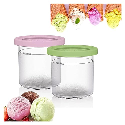 EVANEM 2/4/6PCS Creami Pints and Lids, for Ninja Kitchen Creami,16 OZ Ice Cream Pints with Lids Bpa-Free,Dishwasher Safe for NC301 NC300 NC299AM Series Ice Cream Maker,Pink+Green-6PCS