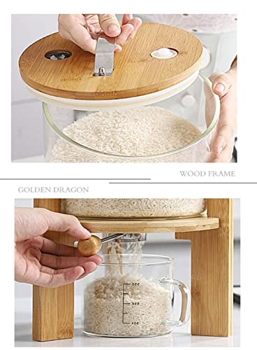 IYTBILQ Glass Cereal Dispenser Countertop with Spout Measuring Cup Sugar Flour Containers with Lids Airtight Automatic Rice Container for Kitchen Pantry 5L Capacity