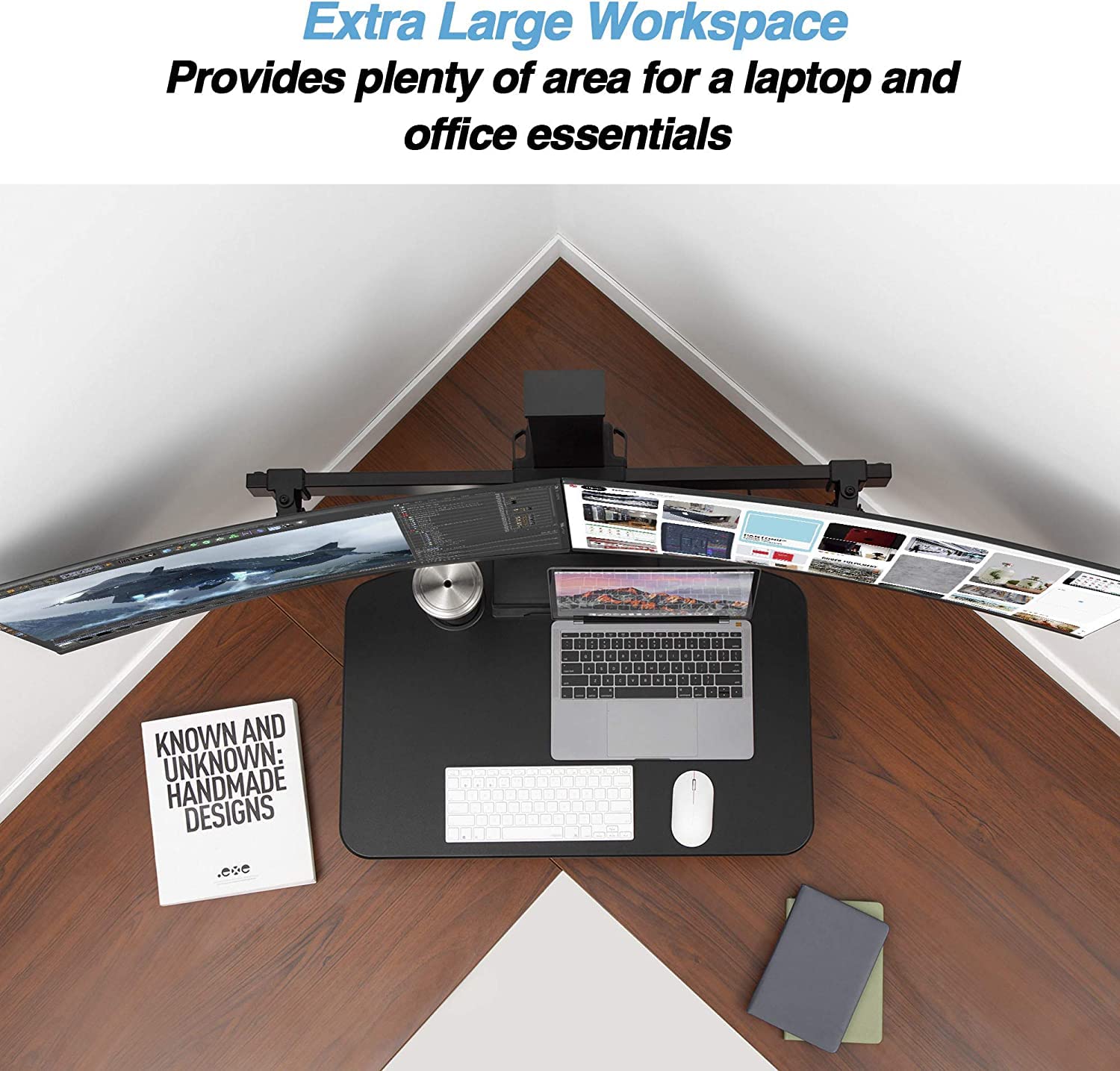 AVLT Dual 32" Monitor Gas Spring Height Adjustable Standing Desk Converter with 28"x 18.9" Spacious Worksurface Sit to Stand Table Sturdy Small Footprint