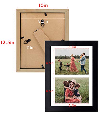 Golden State Art, 8.5x11 Black Wooden Picture Frame - White Mat for 2-5x7 Photos or 8.5x11 Certificate Without Mat - Real Glass - Easel Stand for Landscape/Portrait Table Display
