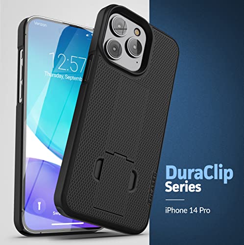 Encased DuraClip Holster Designed for iPhone 14 PRO Case with Belt Clip and Kickstand (Matte Black)