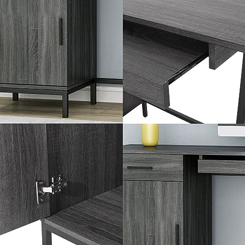 ENGERIO Home Office Desk with Storage Drawers, Computer Desk with Drawer Keyboard Tray, 43" Writing Study Desk Gaming Table, Retro Industrial Office Table Workstation (Dark Gray)