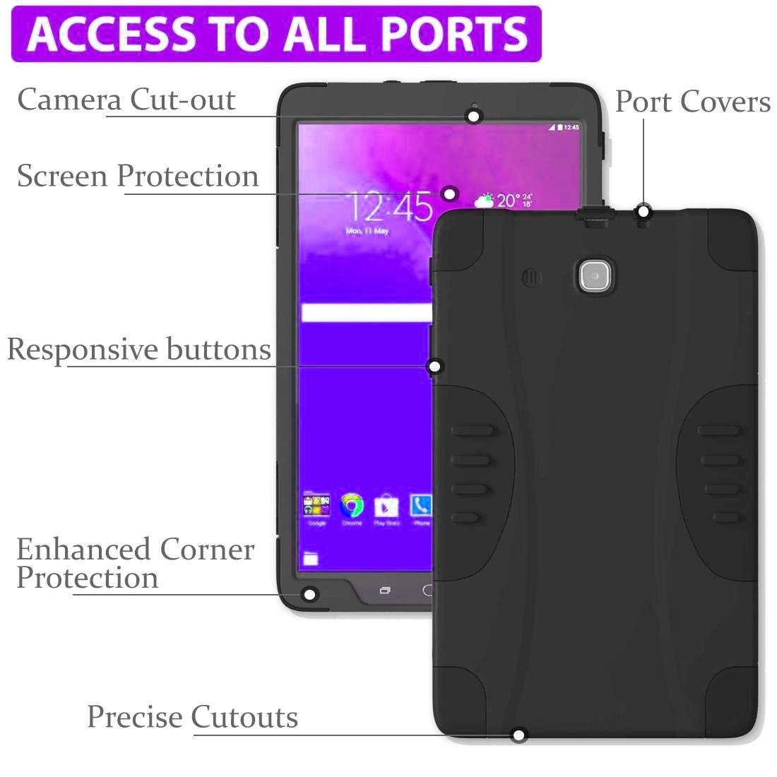 Verizon OEM Rugged Shock Absorbing Impact Protection Case with Built-in Screen Guard for Samsung Galaxy Tab E 9.6" - Black