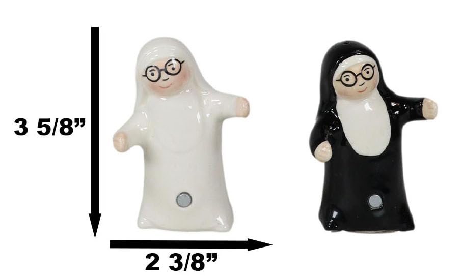 Ebros Gift Black And White Dressed Nuns Dancing Salt And Pepper Shakers Ceramic Figurine Set 3.5"H Hugging Nun Religious Inspirational Funny Themed Accents