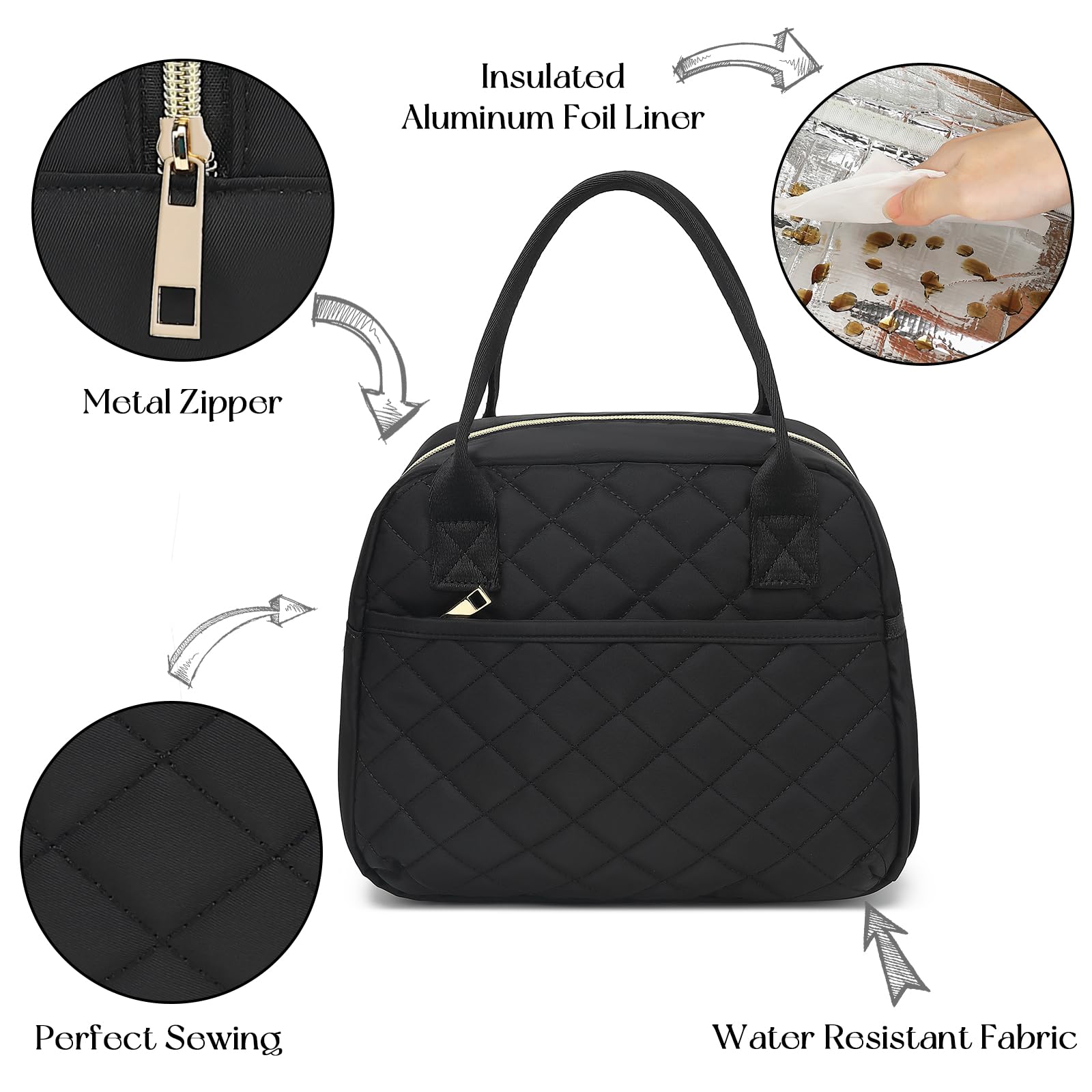 CAMTOP Lunch Box for Women Insulated Lunch Bag Lunchbox Cooler Thermal Leakproof Quilted Reusable Lunch Tote Bag for Work School Travel Picnic