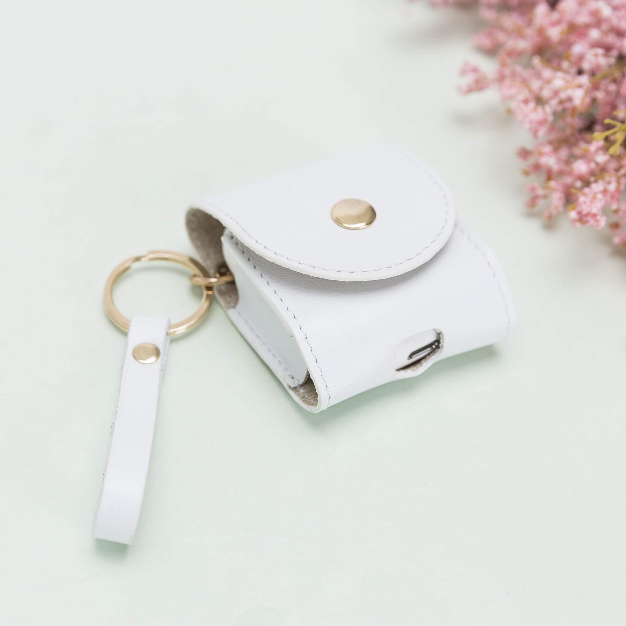 AirPods 2 & 1 White Full Grain Leather Case Personalized Cover Supports Wireless Charge Maximum Protect