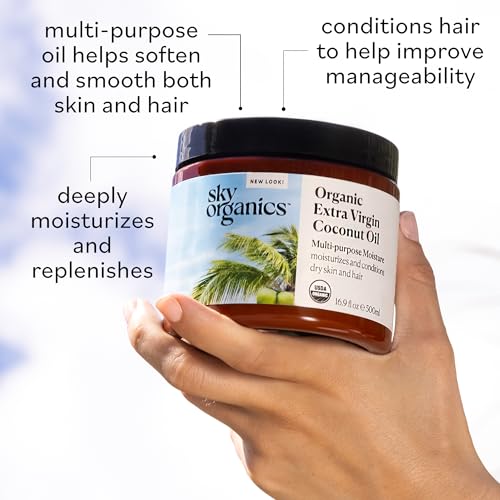 Sky Organics Organic Extra Virgin Coconut Oil for Hair & Skin, 100% Pure & Cold Pressed USDA Certified Organic to Moisturize, Soften & Nourish, 16.9 fl. Oz