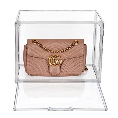 Cutora 3 Pack Clear Handbag Purse Storage Organizers for Closet, Acrylic Handbag Purse Shoes Toy Display Plastic Case, Anti Dust Luxury Stackable Bag Container Box with Magnetic Door for Pocketbook Clutch