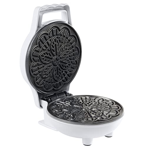 Mini Electric Pizzelle Maker - Makes One Personal Tiny Sized 4" Traditional Italian Cookie in Minutes- Nonstick, Easy to Use Press - Recipes Included- Must Have Dessert Treat for Summer Baking or Gift
