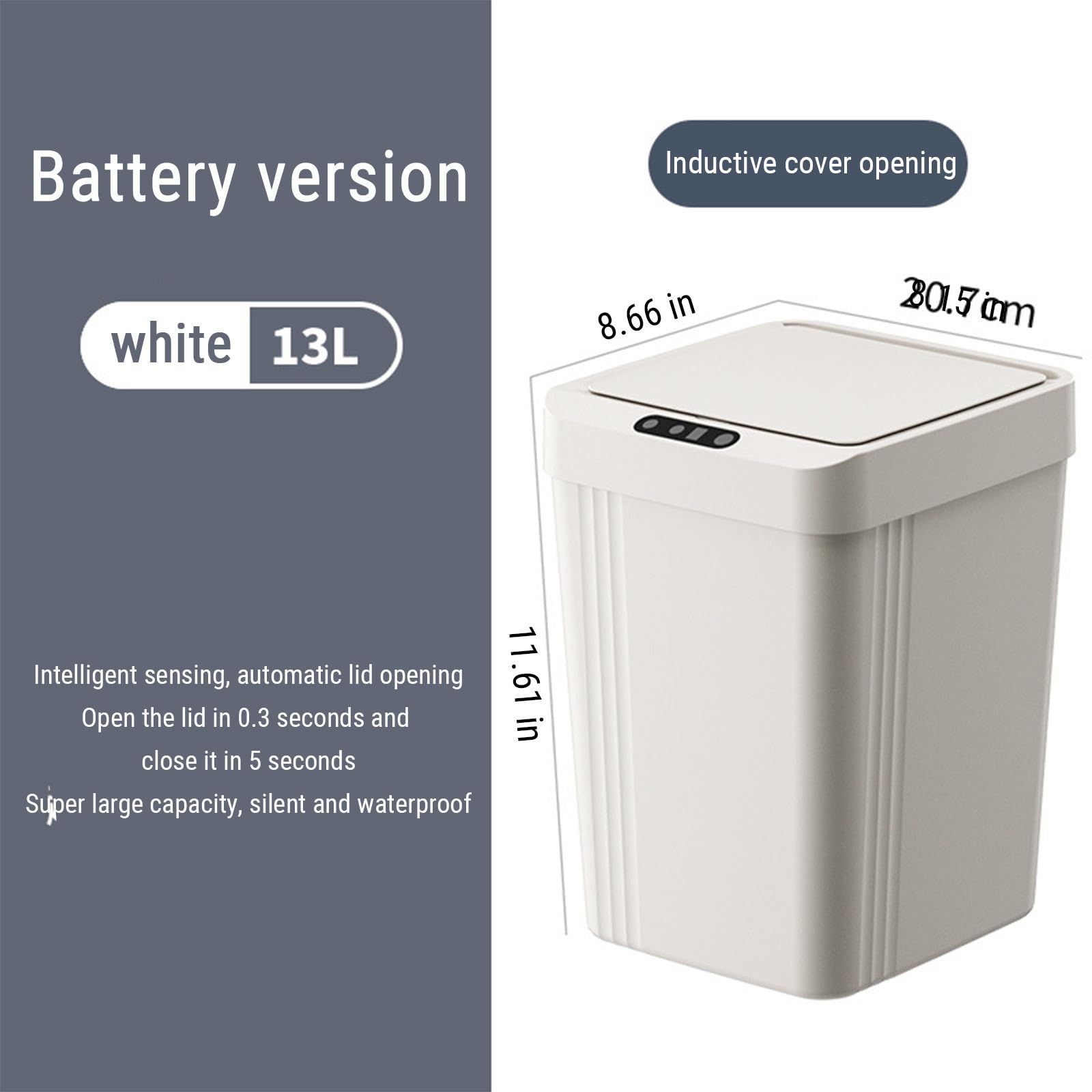 Automatic Trash Can Touchless Sensor Trash Can 13 Liter/3.4 Gallon Small Capacity Trash Can with Lid Sensor Kitchen Bin Recycling for Kitchen/Living Room/Office