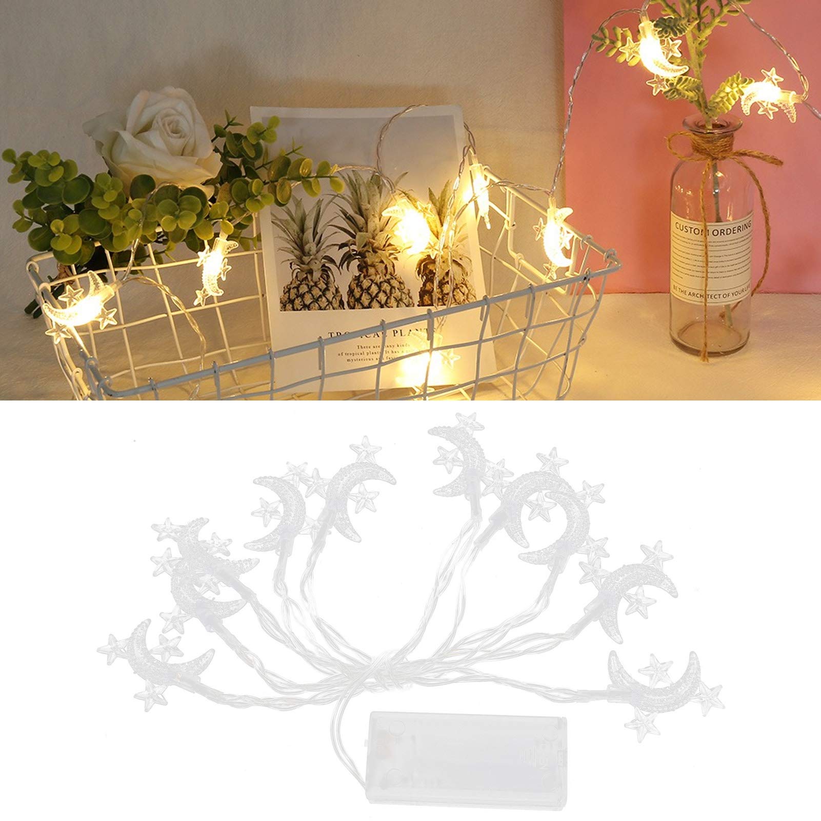 Junlucki Decoration Lamp, Light String, Moon Star Pendant Waterproof Romantic and Relaxing 3Pcs 10LED for Home Decoration, Garden Lighting Indoor and Outdoor