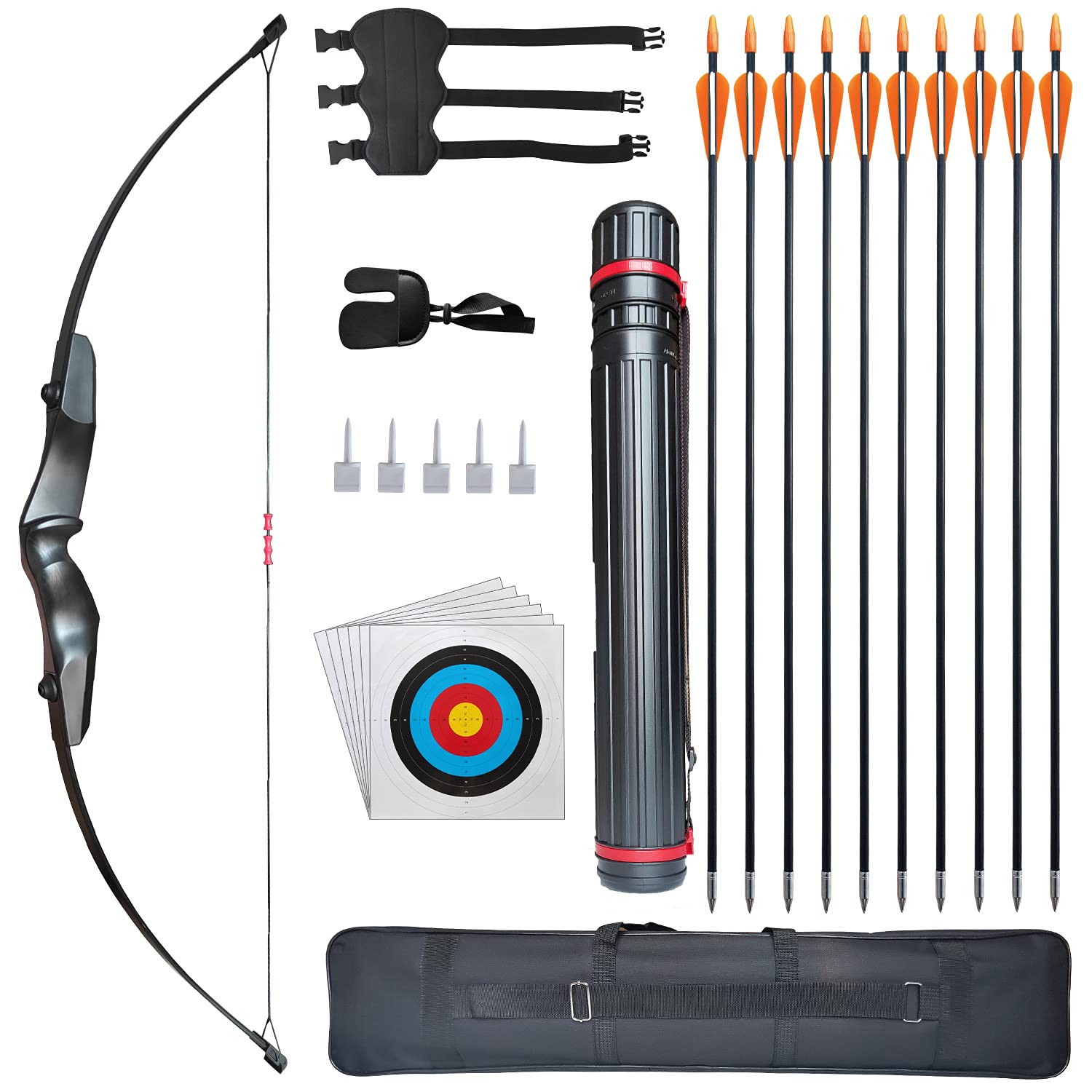 Archery Bow and Arrows Set for Adults 30 40 lbs with Quiver Target Faces Arm Guard Finger Saver,Takedown Longbow Kit for Starters Outdoor Hunting Training Practice Toy Right Hand (30LB with Bow Case)