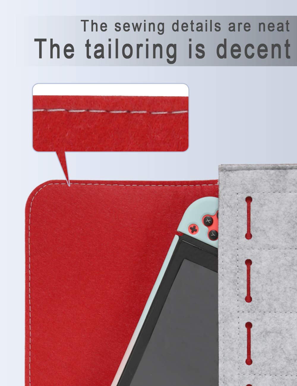 FNEIAE Switch Carrying Case, Ultra Slim Professional Protective Felt Pouch for Nintendo Switch with 5 Game Cartridges Holders - Light Grey