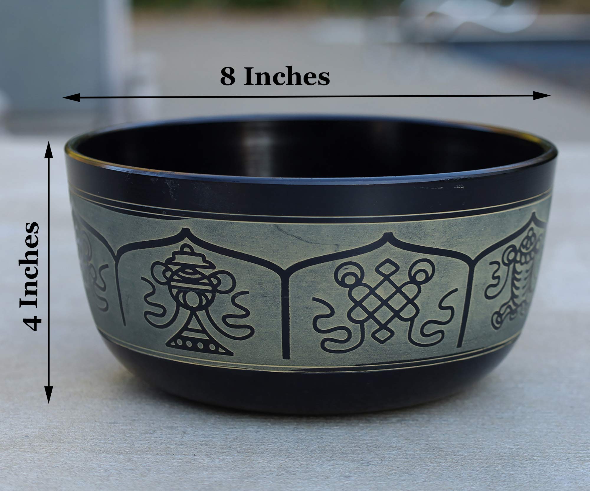DharmaObjects Tibetan Meditation 8 Lucky Symbols Singing Bowl Mallet Mat Cushion Set (8 Inches, 8 Lucky Symbols)