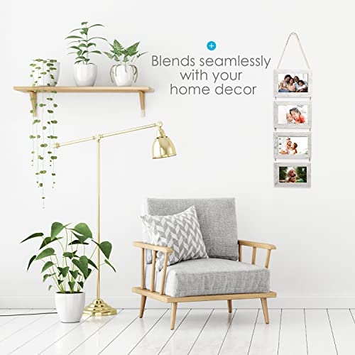 Houseables Collage Picture Frame, Hanging Photo Frames, 4β x 6β Prints, 2 PK, 4 Frame Set, White, Whitewash, Wood, w/Glass, Twine, Hanger, Rustic Style, Country Chic, Landscape, Farmhouse Decor