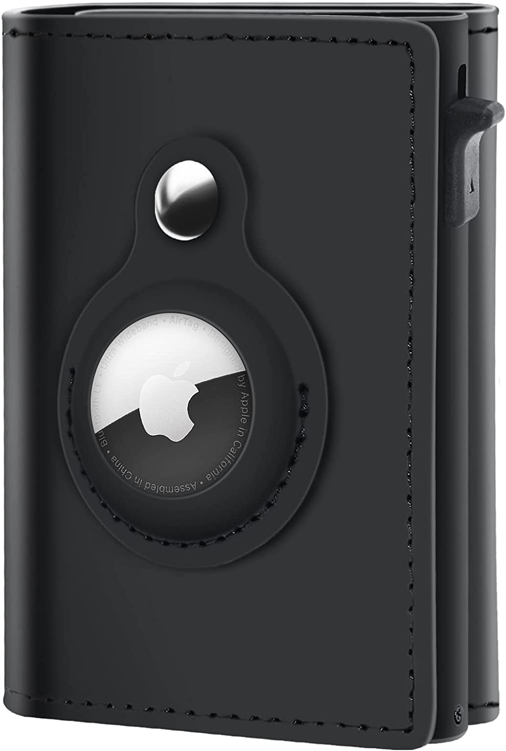 AirTag Wallet Genuine Leather Air Tag Wallet RFID Technology Credit Card Holder with Minimalist Wallet for Men for Apple AirTag (No Airtag Included)(Black)