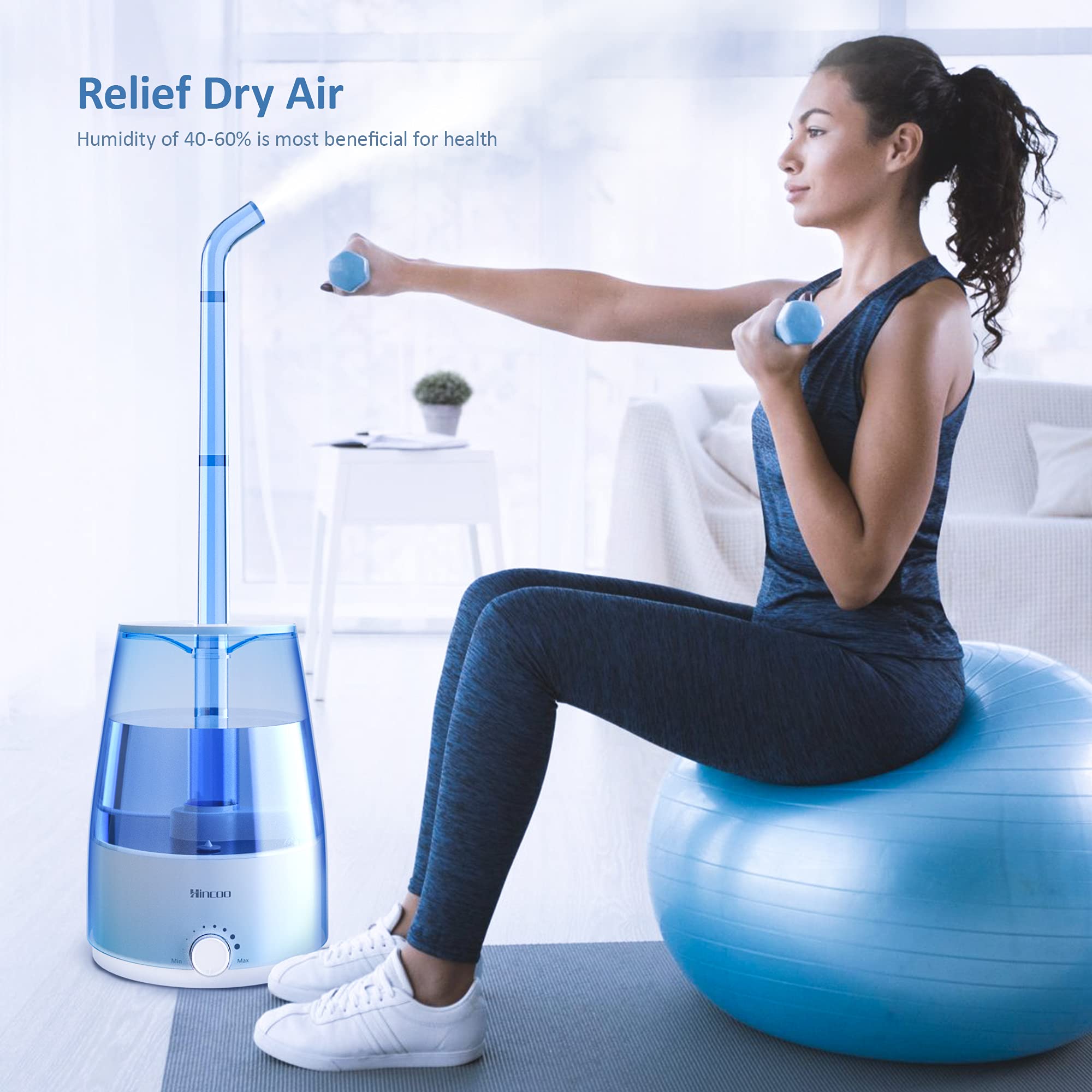 Hincoo Cool Mist Humidifiers for Large Room (4L), Top Fill Ultrasonic Humidifiers for Bedroom Quiet with Essential Oil Diffuser, Plant Humidifiers with Featured Extension Tube, Auto-Shut Off