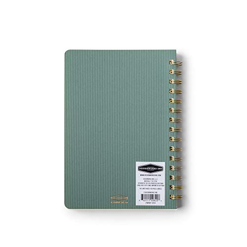 DesignWorks Ink A5 6" x 8.25" Juniper Green Textured Paper Notebook Journal with Gold Accents, Lined Pages, and Durable Spiral Binding for Work, Writing, Journaling