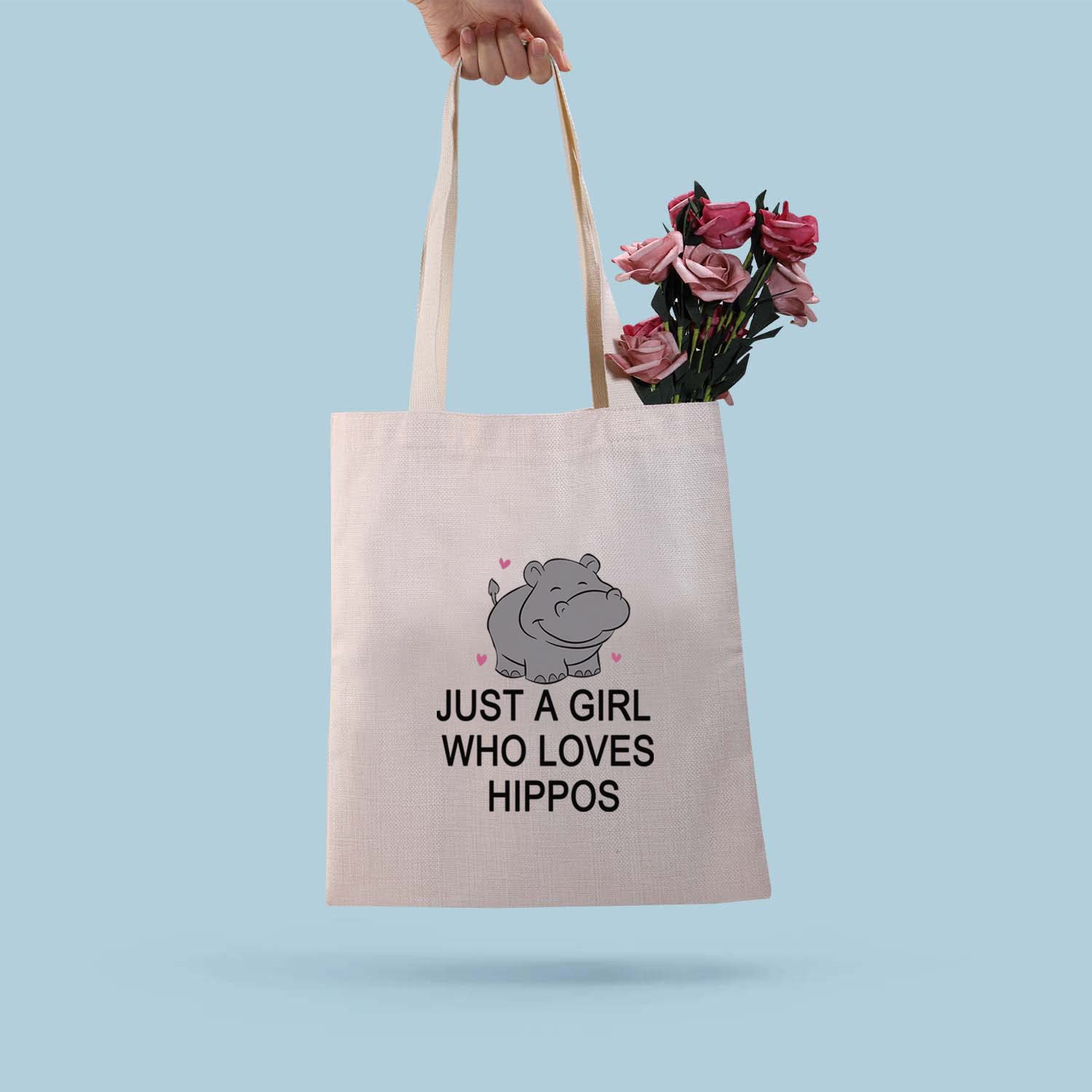 BDPWSS Hippopotamus Gift Hippo Lover Gift Just a Gi-rl Who Loves Hippos Inspirational Tote Bag (loves hippos TG)