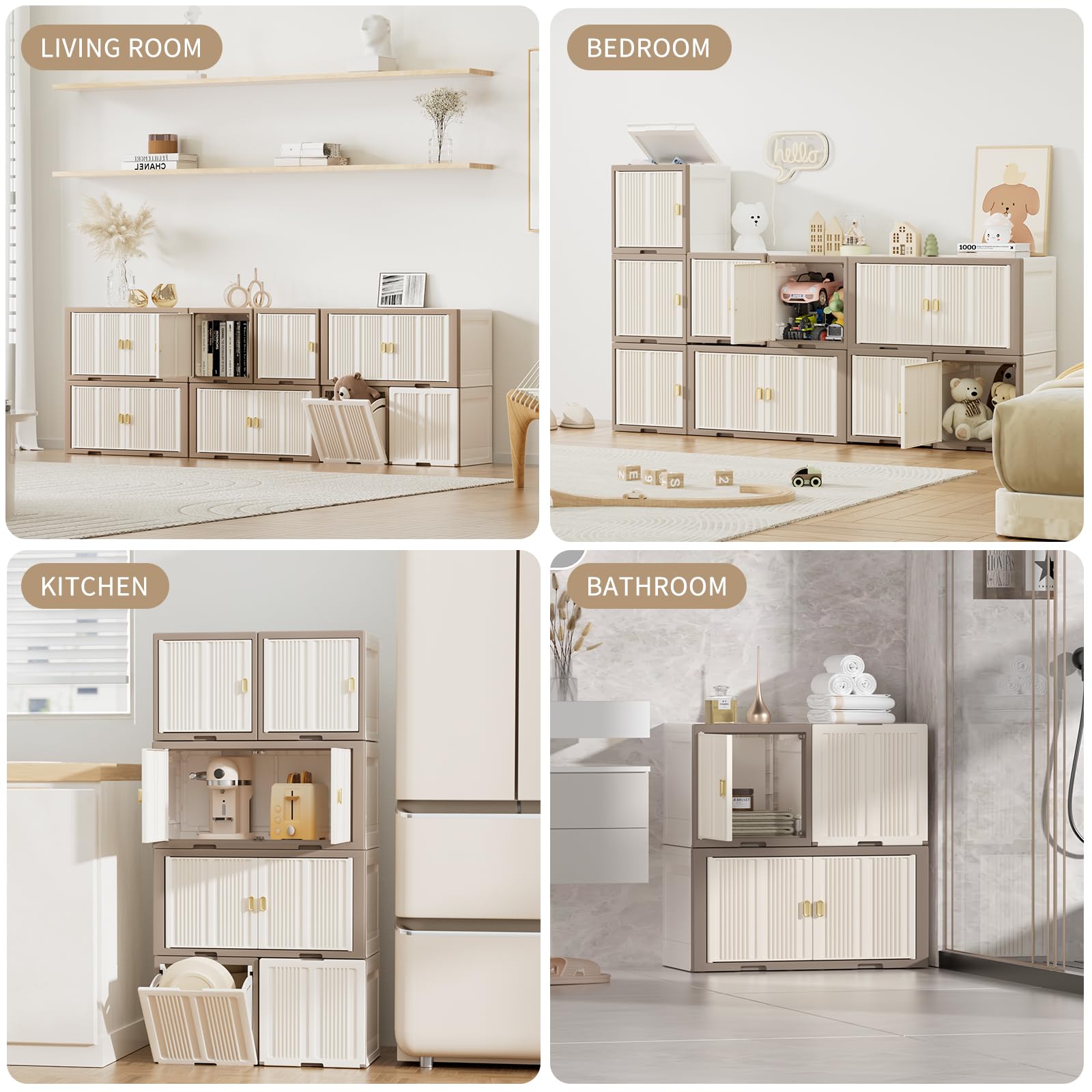 HAIXIN HOME 69QT Storage Bins with Lids, Folding Cube Storage Organizer with Doors, Freestanding Stackable Storage Cabinet Containers for Closet Toys Organizer