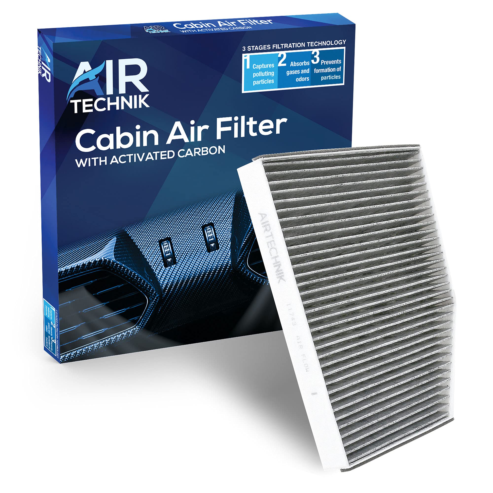 AirTechnik CF11743 Cabin Air Filter w/Activated Carbon | Fits 2015-2019 Ford Transit 150, Transit 250, Transit 350, Transit 250 Diesel, Transit 350 Diesel, Transit 350 HD Diesel - BK21-18D543-AA