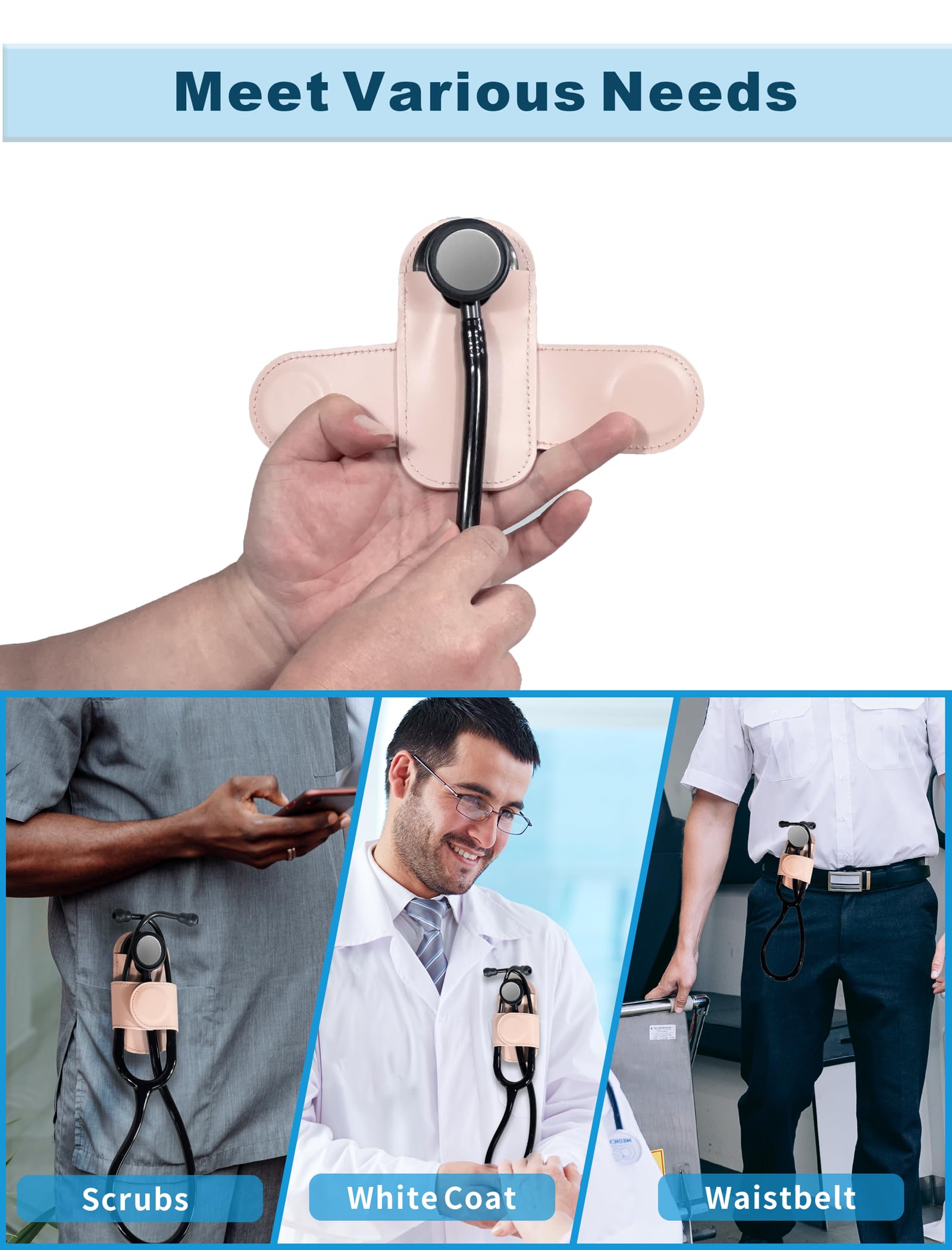 CaseLeather Stethoscope Holder, Genuine Top-Grain Leather | Strong & Durable | Magnetic Closure - Easy Access | for Doctors, Nurses, Adult (Pink)