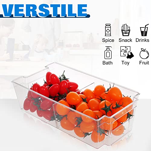 HERKKA Plastic Storage Organizer Container Bin with Dividers for Bathroom, Pantry, Kitchen Cabinet, Fridge, Office and Home Organization - 9 pack - 12.5 inch - Clear