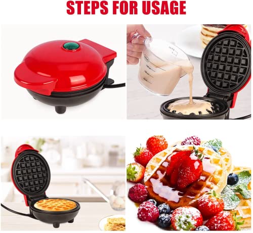 Mini Waffle Maker,Portable Electric Non-Stick Waffle Iron, Round Waffle Maker Grill Machine for Single Waffle, Cookies, Eggs Individual Waffles Anywhere for Breakfast.