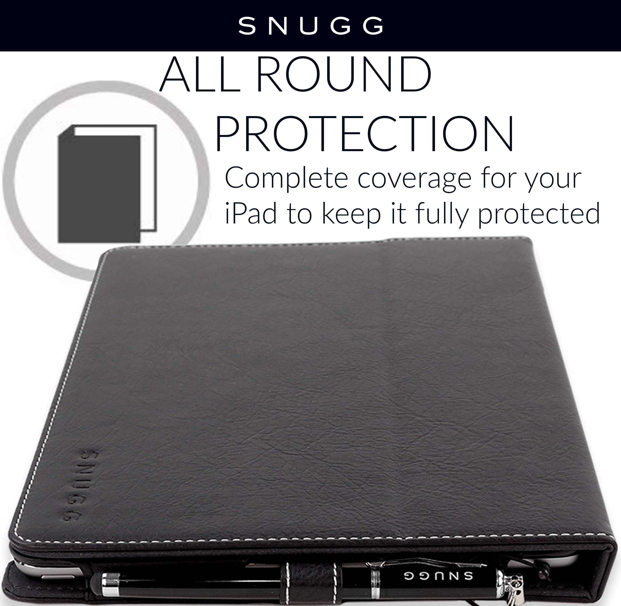 Snugg iPad 9.7 (2018/2017) & iPad Air Case, Black Leather Smart Case Cover Apple iPad Air and New iPad 2017 9.7" Protective Flip Stand Cover with Auto Wake/Sleep