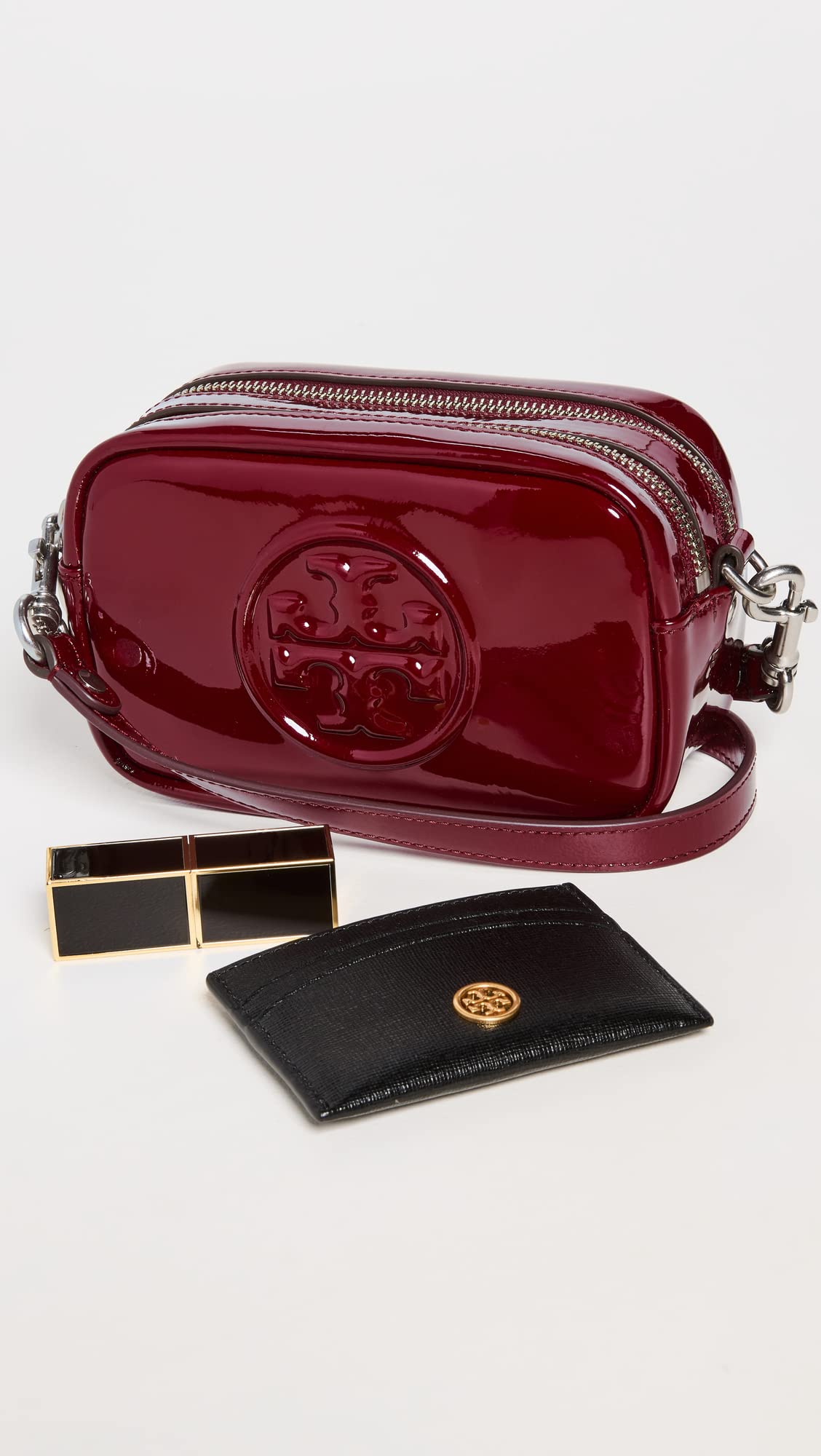 Tory Burch Women's Perry Bombe Patent Mini Bag, Royal Burgundy, Red, One Size