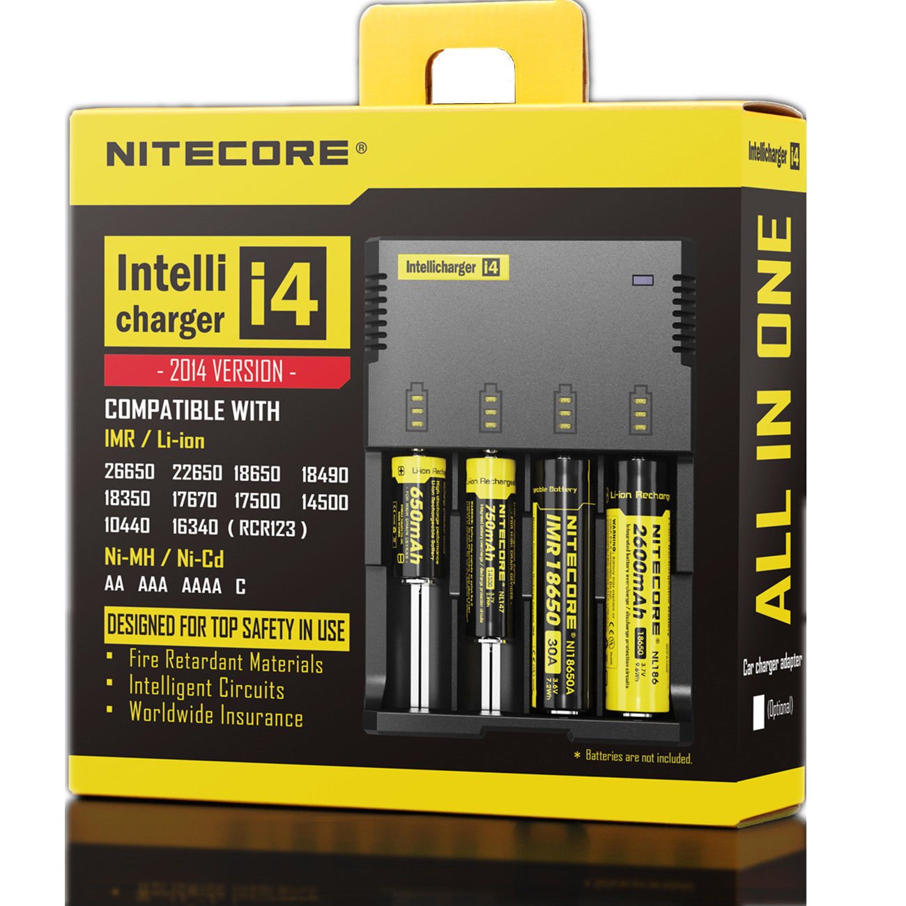 NiteCore Intellicharger New I4 V2 Universal 4 Channel Li-Ion Ni-Cd Ni-MH Smart Charger, Black