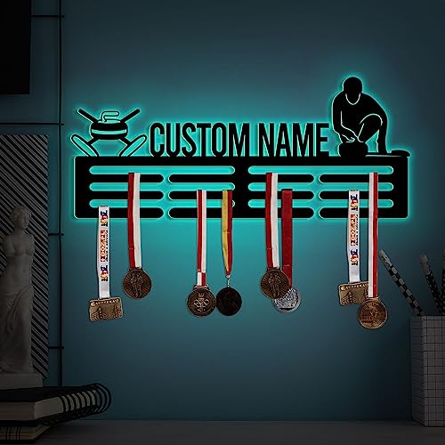 Custom Metal Yard Sign Light, Custom Curling Medal Hanger with Led Light, Medal Holder Display Rack for Awards and Ribbons, Tiered Award Rack, Curling Medal Rack Gift