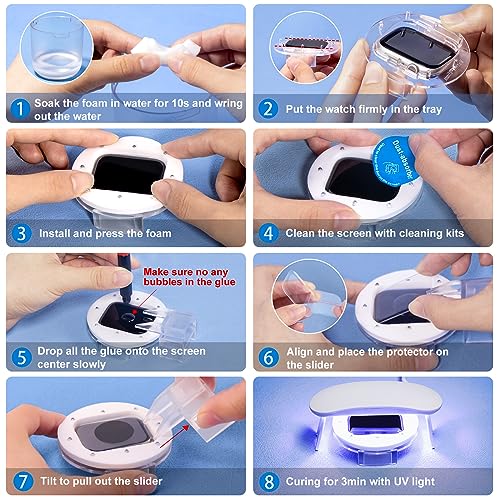 FLOKINICE Compatible for Apple Watch Series 8/7 Screen Protector 45mm, [Auto-Dispersion Tech] Full Coverage Anti-Fog Waterproof Hide Scratches Tempered Glass for iWatch Series 7 8 45mm - 2 Pack