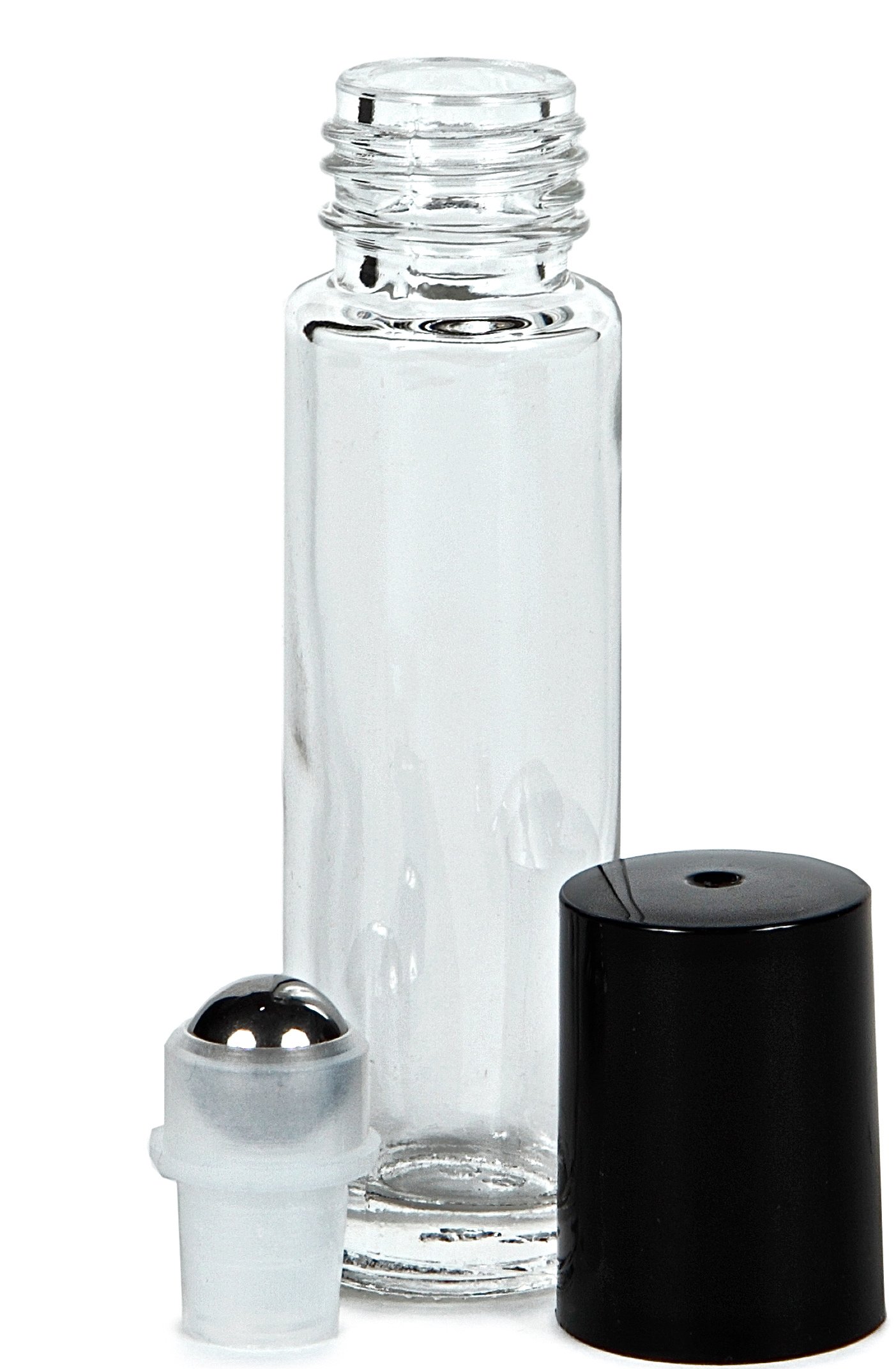 Vivaplex, 24, Clear, 10 ml Glass Roll-on Bottles with Stainless Steel Roller Balls. 3-3 ml Droppers included