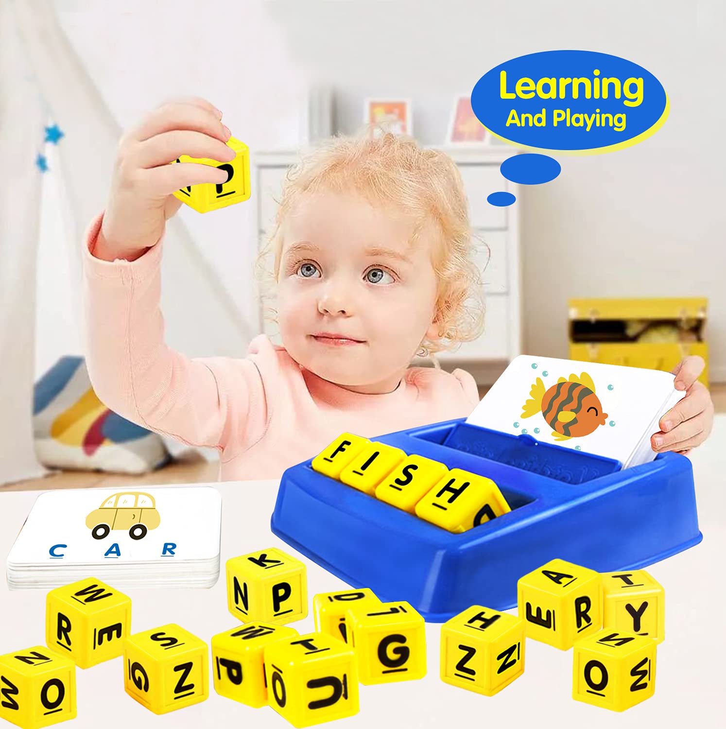 Educational Toys, Alphabet Learning Toys Flash Card Game for Toddlers 3 4 5 Year Old Preschool Matching Letter Spelling Reading Games for Kids 3-8 Years Old Boys