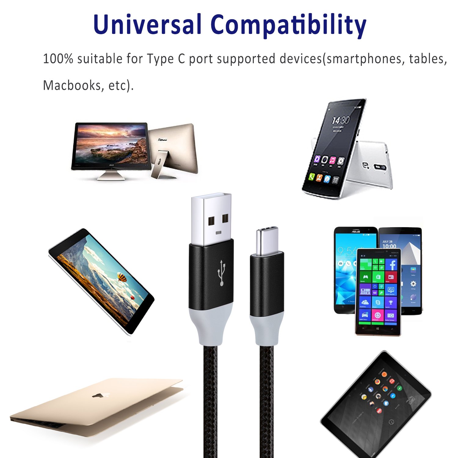 Pofesun USB Type C Cable [3-Pack 10ft], USB A to USB-C Fast Charging Type C Cable Nylon Braided USB C Cable Compatible for Samsung Galaxy S24 S23 S22 S21 S20 S10 Note 20 10 A20 A51 A71,LG G8 V30