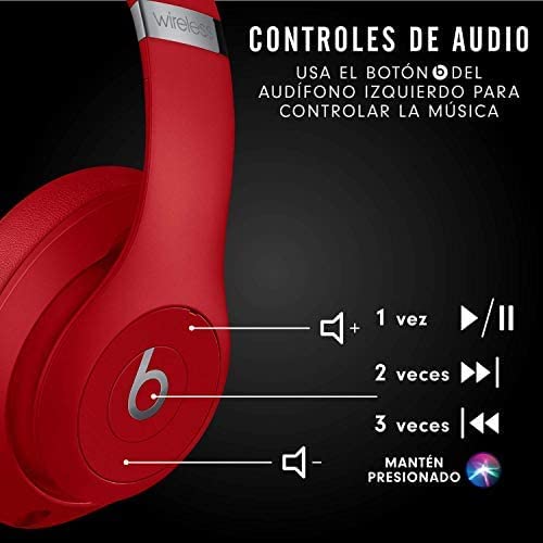 Beat Studio3 Wireless Noise Cancelling - W1 Chip, Class 1 Bluetooth, 22 Hours of Listening Time, Built-in Microphone (Red)