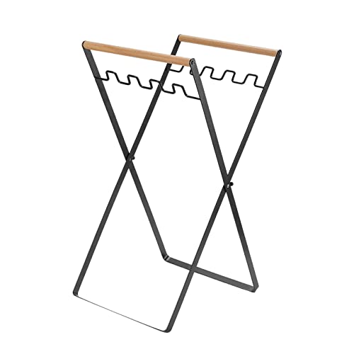 Colcolo Folding Trash Can Stand Trash Rack Waste Sorting Rubbish Storage Metal Frame Garbage Bag Holder Leaf Bag Rack for Camping Yard Kitchen, Black