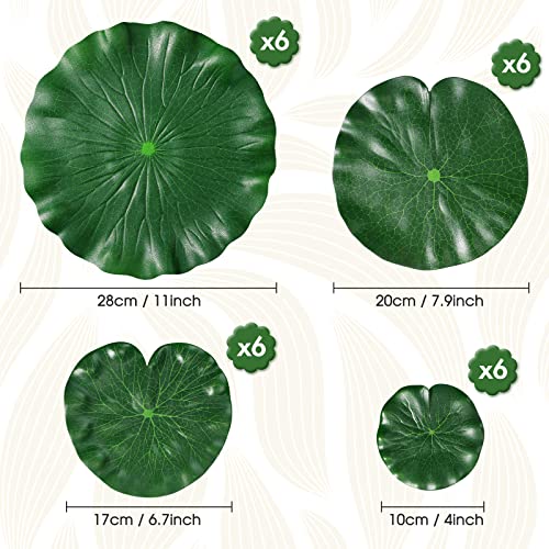 Jutom 24 Pieces 4 Sizes Artificial Floating Foam Lotus Leaves Water Lily Pads Ornaments Artificial Foliage Pond Decor for Patio Fish Pond Pool Aquarium Home Garden Wedding Party Decoration