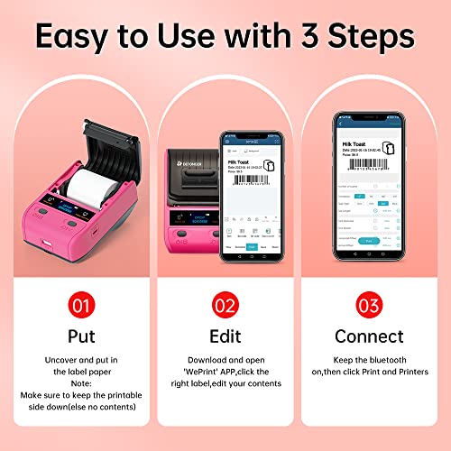 DETONGER Label Maker DP23P Thermal Portable Bluetooth Barcode Label Maker with 1 Pack 50x30mm Label Sticker for Home Office Organization Commercial Use, Android & iOS,Red