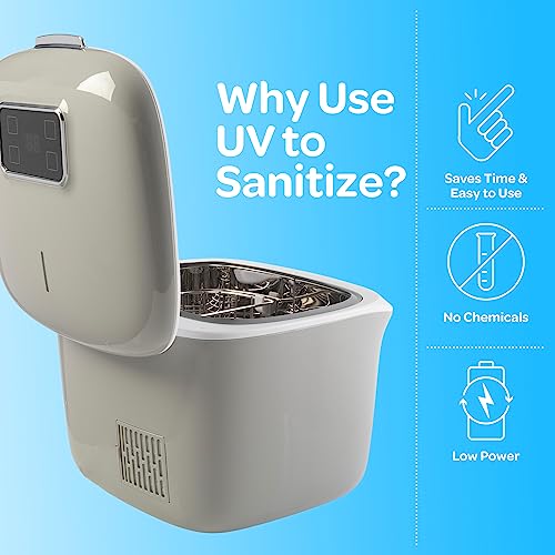 EVLA’S Baby Bottle Sanitizer & Dryer, UV Light Sanitizer Box for Baby Feeding Bottles, Pacifiers, Toys for Baby, Sanitizes in Minutes, Touch Screen Control (Gray)