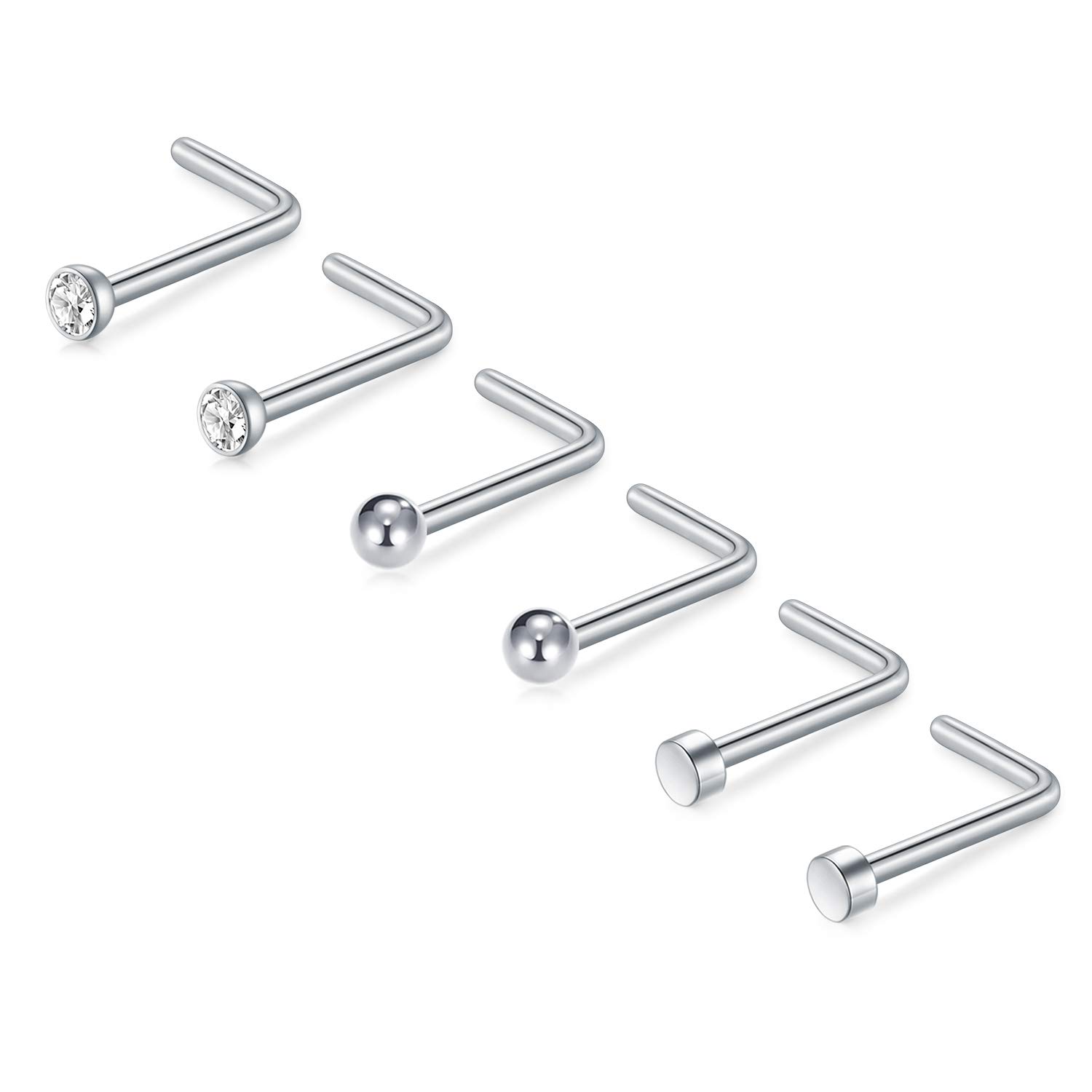 AVYRING 18G Nose Studs Nostril Ring L Bar Shape Surgical Steel Piercing Jewelry for Women Nose Rings Studs CZ 1.5mm/2mm/2.5mm/3mm