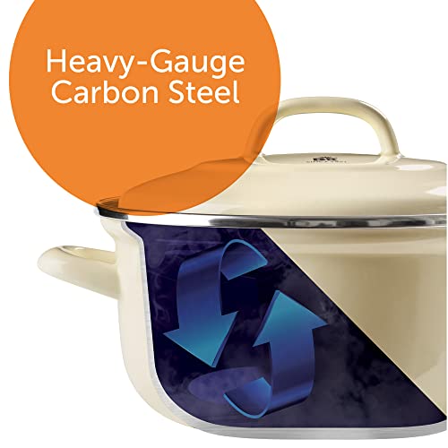 BK Indigo Dutch Heritage Round German Enamelled Casserole with Lid with PFAS-Free Ceramic Non-Stick Coating, 26 cm/5.2 Litre, Induction, Dishwasher Safe, Oven Safe, Cream