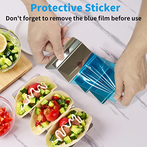 GEIKR Stainless Steel Taco Holders Set of 4, ๐ฎ๐ฌ๐ฎ๐ฏ ๐๐๐ฌ Oven & Dishwasher & Grill Safe Taco Trays, Each Metal Taco Stands for 3 Tacos, Taco Rack with Handles, Stylish Taco Shell Holders